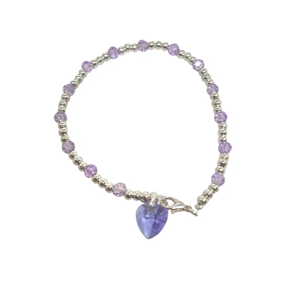 Lunera Acero | Pulsera Acero Blanco Tres Boitas Cristas Corazón Violeta
